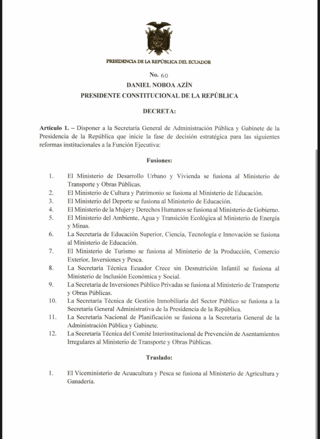 Gobierno elimina Ministerios y Secretarías